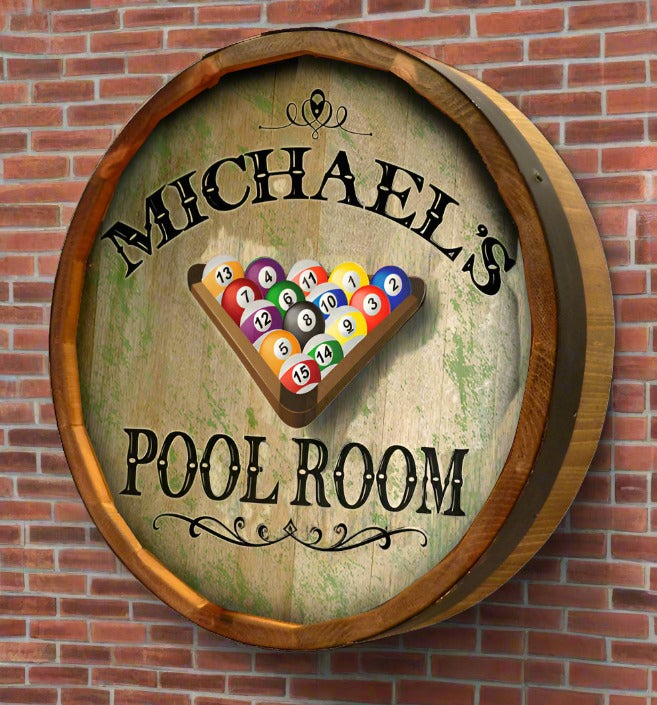 Personalized Full Color Pool Room Quarter Barrel Sign – Wine Wicks & Gifts