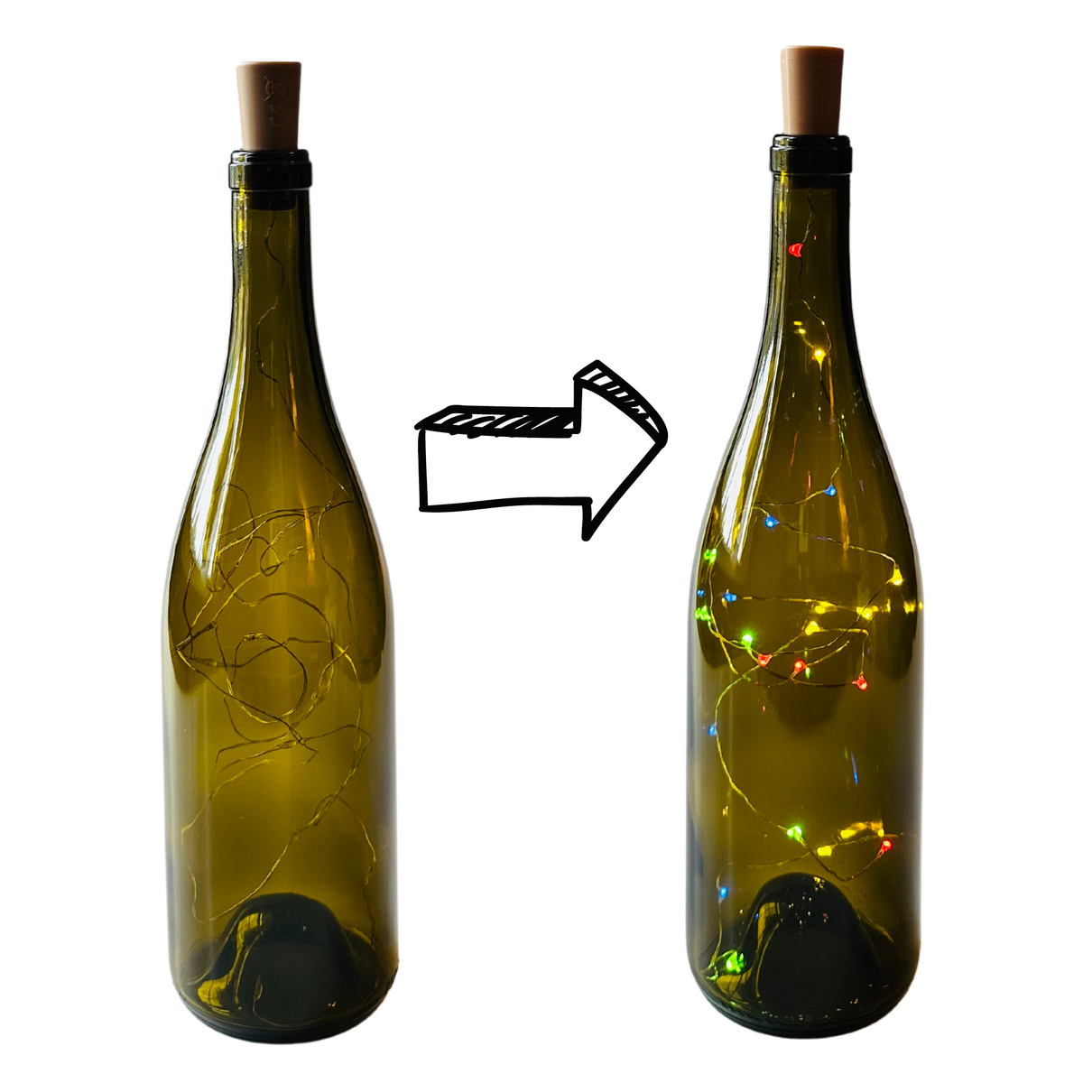 Wine Bottle with Bright Colored Fairy Lights Powered From Cork, Wine B ...