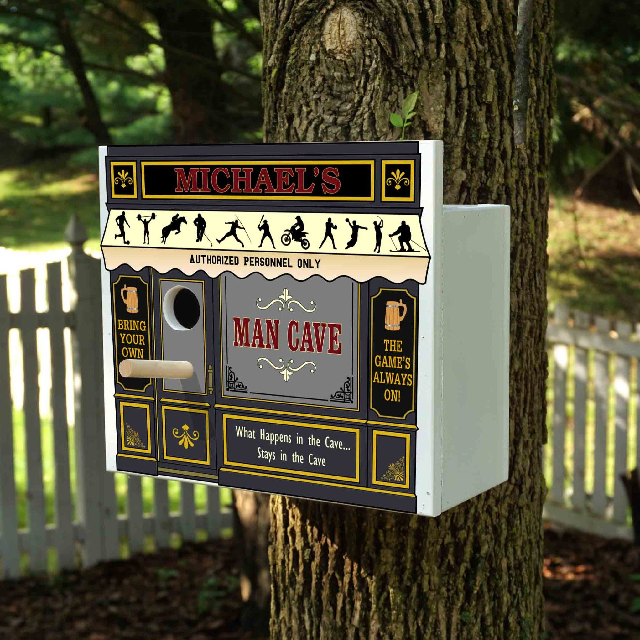 Personalized Man Cave Birdhouse Boxes – Wine Wicks & Gifts