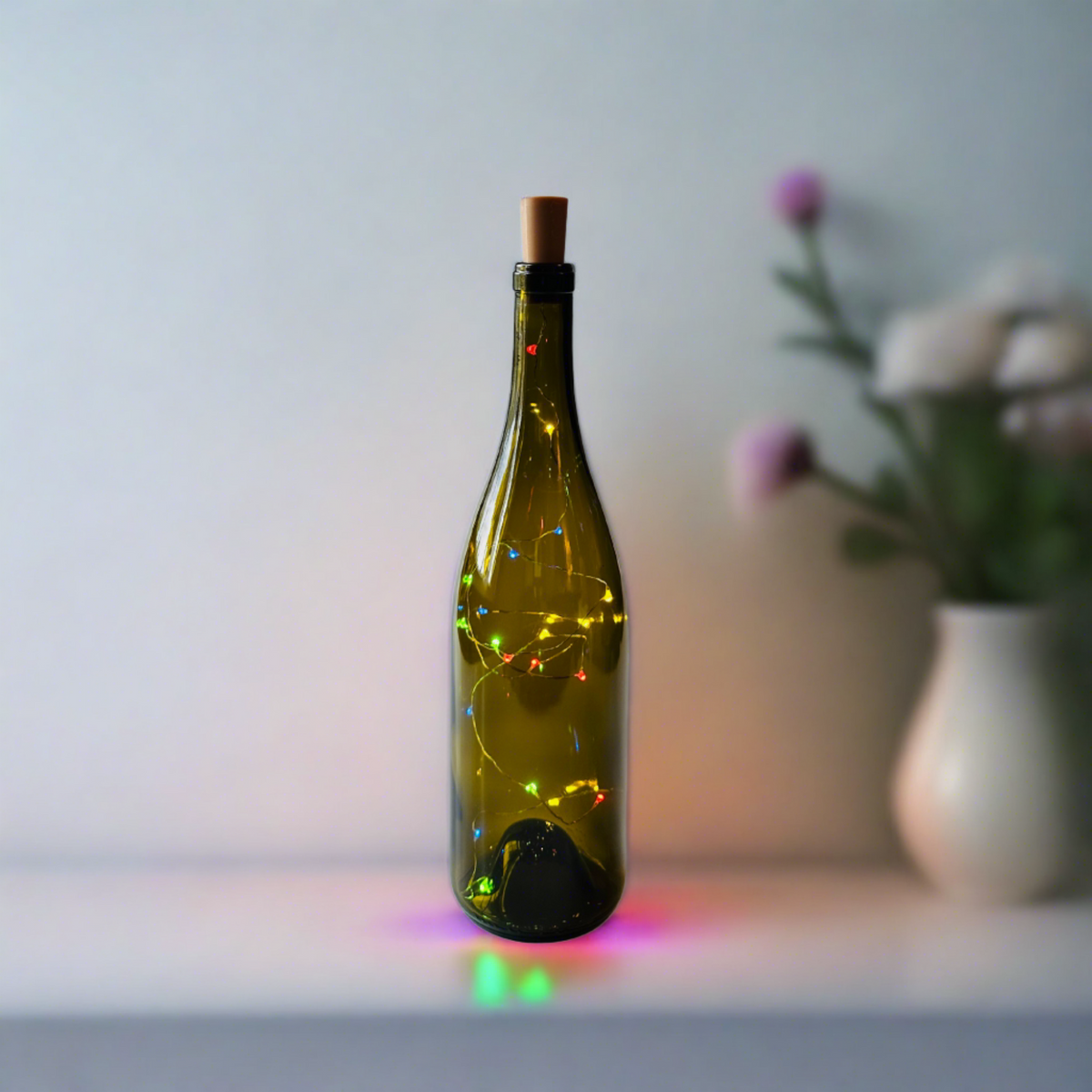 Wine Bottle with Bright Colored Fairy Lights Powered From Cork, Wine B ...