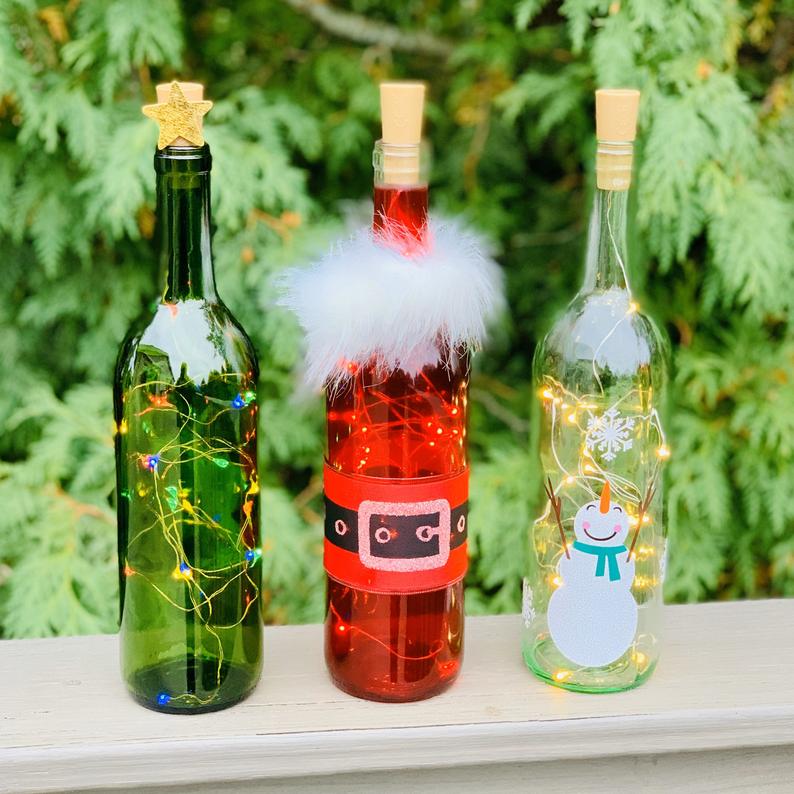 Christmas Wine Bottles with Fairy String Lights, Christmas Decoration ...