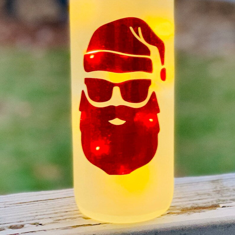 Cool Holographic Sparkle Santa Glass Bottle Decoration with Lights, Wi ...