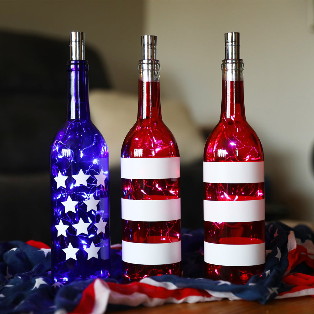 Patriotic Wine Bottles With or Without Twinkle Fairy Lights Powered Fr ...