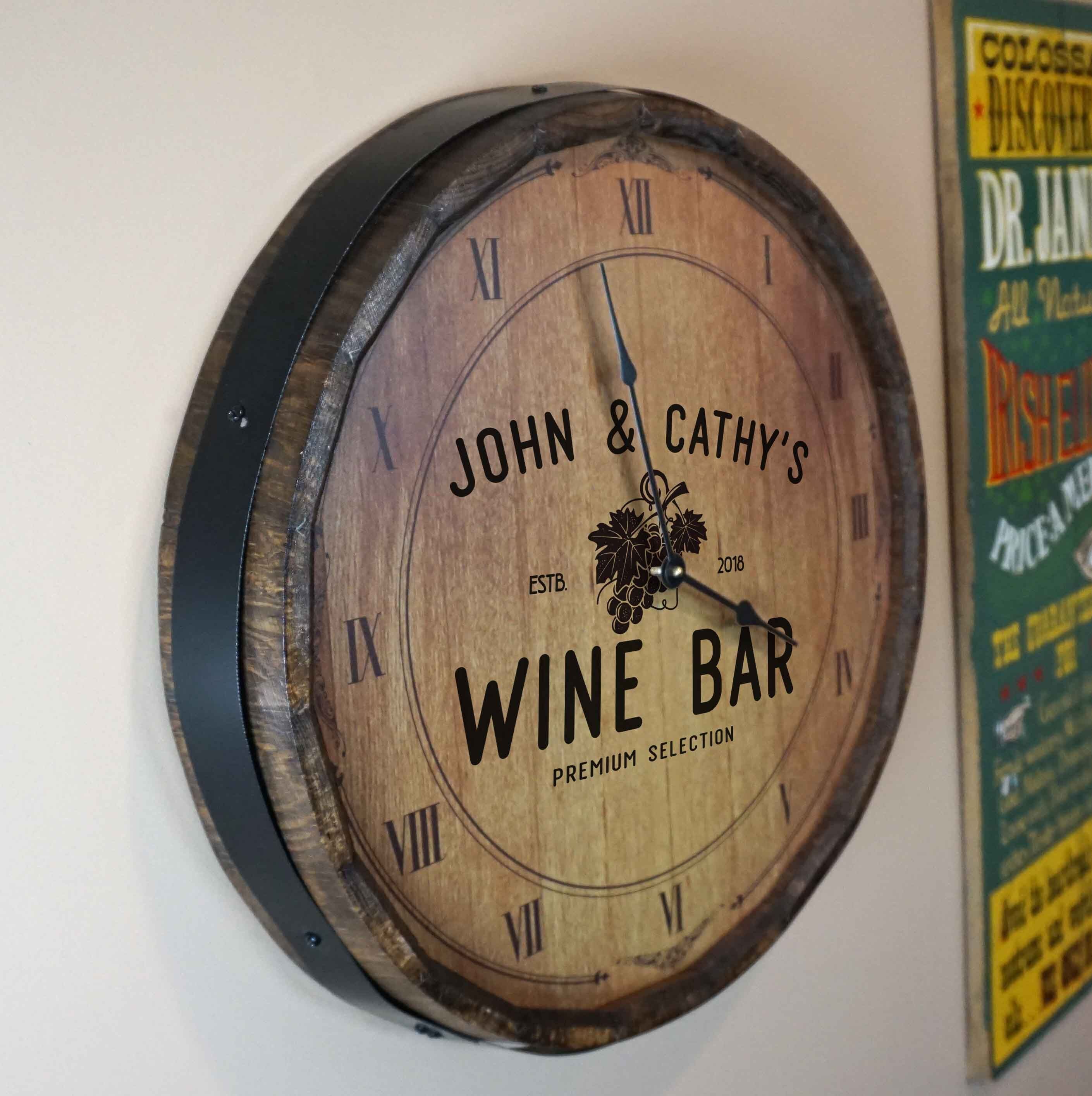 Personalized Clock, Wine Grapes Quarter Barrel Clock – Wine Wicks & Gifts